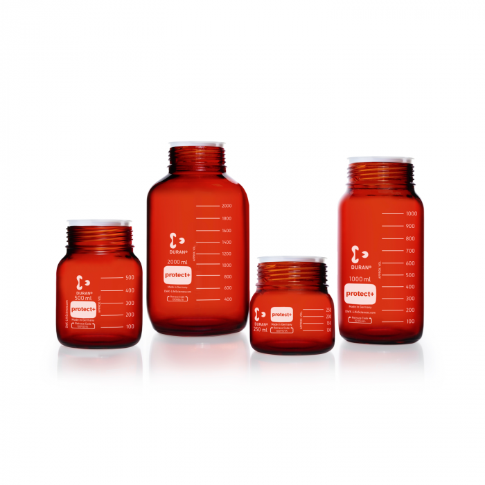 Laboratory bottle DURAN GLS 80 Wide Neck Amber 250 mL, protect+ plastic ...